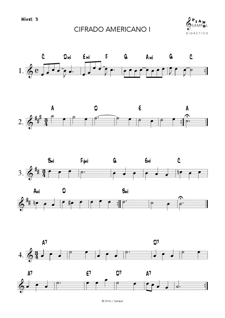 CIFRADO AMERICANO I – Descargar partitura PDF piano – Material de Música