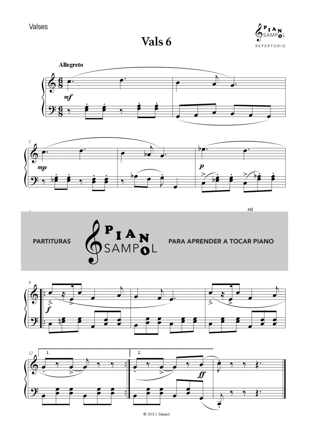 Vals 06 – Descargar partitura PDF piano – Material de Música